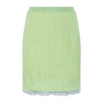 Versace Femme, Jupes, Vert, Taille: 36 FR Jupe c&ocirc;tel&eacute;e avec bordure en dentelle