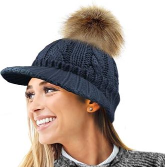 RockJock Mesdames Molleton Chaud doublé en Maille Casquette Beanie Baseball avec Detachable Pom Fausse Fourrure Pompée Porter avec ou sans