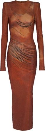 Balmain Femme, Robes, Brun, Taille: 38 FR Robe longue imprim&eacute;e et strass&eacute;e
