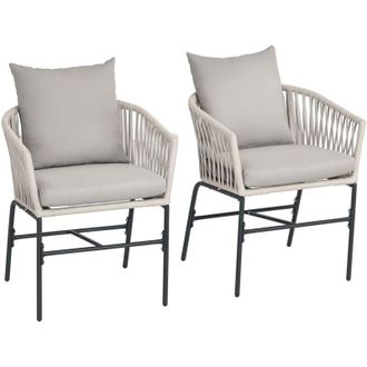 OUTSUNNY 2er-Set Gartenst&uuml;hle mit Kissen Gartensessel Set im Boho-Stil Gartenstuhl, Gartenm&ouml;bel Balkonstuhl Terrassenstuhl, Metallrahmen, 57 x 60 x 71 cm