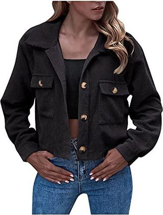 Generic 2026 Vestes pour femmes d&eacute;contract&eacute;es &agrave; revers uni &agrave; manches longues Manteau court veste chaude v&ecirc;tements dext&eacute;rieur, Noir, XL