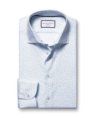 CHARLES TYRWHITT Bügelfreies Stretch-Hemd mit Vogel-Motiv - Stahlblau Knopfmanschette