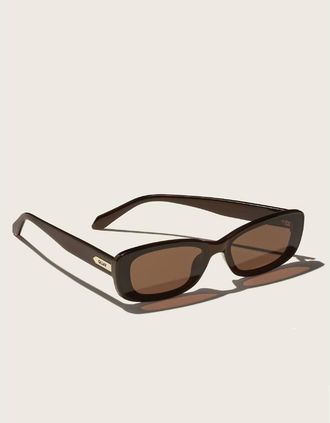 Quay Quay - Vibe Check - Lunettes de soleil rectangulaires fines &agrave; verres marron - Chocolat-Brown