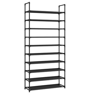 Songmics Schuhregal, 10 Ebenen, Schuhablage, Schuhaufbewahrung, schmal, 28 x 83 x 173 cm, Metallgestell, Ablagen aus Vliesstoff, f&uuml;r Flur, Schlafzimmer, schwar