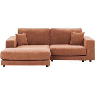 Beliani Ecksofa Hellrot Stoff L-f&ouml;rmig 3-Sitzer Sofa mit Liege Chaiselongue Rechtsseitig Wohnzimmerm&ouml;bel Modern Wohnzimmer Wohnecke Sitzecke