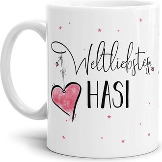 Tassendruck Tasse mit Spruch - Weltliebstes Hasi weiblich - Geschenk für Freundin, Partnerin und liebste Frau - Weiß, 300 ml