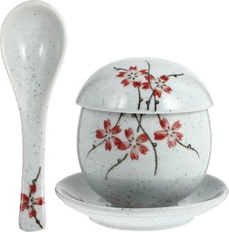 Angoily Eierbecher Mit Deckel Keramikeintopf Pot Eierbecher: Japanischer Steinzeug Dampfsuppe Schüssel D?mpfende Tasse mit Deckel L?ffelschale Vanillepudding 