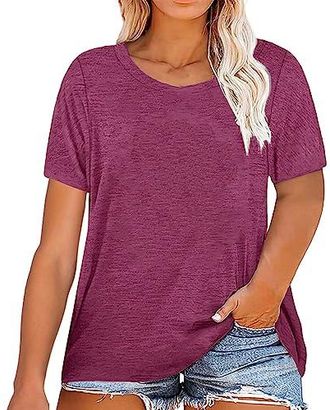 Generic T-shirt dété à manches courtes pour femme - Coupe classique - Grande taille - Col rond - Coupe ample - Pour la vie quotidienne - Cadeaux de Noël, Roug