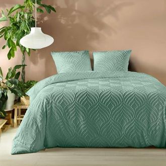 Douceur d'Intérieur Bettwäsche-Set, 3-teilig (260 x 240 cm) Heltie Salbei, Mikrofaser Tufté