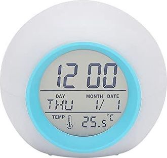 Generic R&eacute;veil de table LED multifonction avec affichage de la date et de la temp&eacute;rature, veilleuse 7 couleurs changeantes, contr&ocirc;le, mat&eacute;riau ABS convivial, 