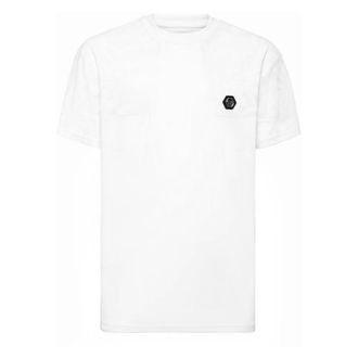 Philipp Plein Homme, Tops, Blanc, Taille: XL T-Shirt Col Rond Coupe &Eacute;cusson Jacquard