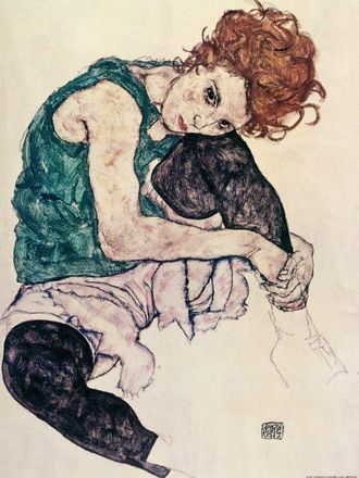 1art1 Egon Schiele Poster Die Frau des Künstlers, Sitzende Frau, 1917 Kunstdruck Bild 80x60 cm
