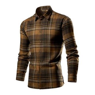 Generic Chemises habill&eacute;es &agrave; carreaux pour homme, coupe r&eacute;guli&egrave;re, formelles, manches longues, flanelle, d&eacute;contract&eacute;es, &agrave; carreaux tartan, chemises de b&ucirc;chero
