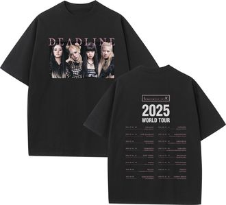 Generic Deadline Baumwoll-T-Shirt 2025 World Tour Grafik-Support High Street Sport Shirt(A-Black,M)