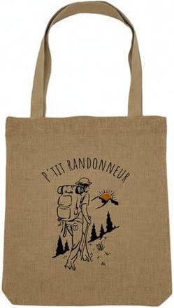 Fabulous Sac Shopping Tote Bag Aspect Lin - Ptit Randonneur Enfant Randonn&eacute;e Aventure - Sac de Courses Toile Epaisse 360g Beige Naturel Cabas Port&eacute; Epaule Soli