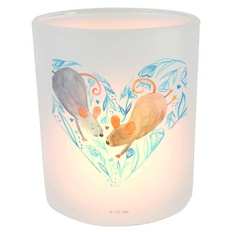 Mr. & Mrs. Panda Windlicht aus Glas Mäuse Herz - Geschenk, Geschenk für zwei, Glas Windlicht, Ehefrau, Teelichter, Liebesgeschenk, Windlicht