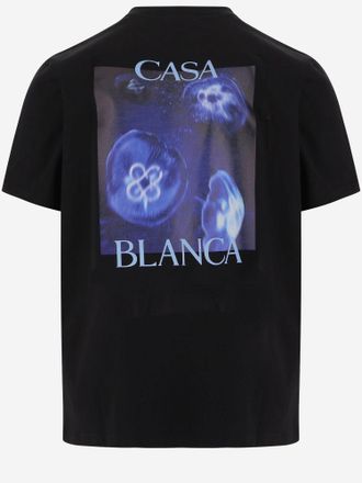Casablanca Mens Printed Cotton T-Shirt Black Organic T-Shirts And Polos