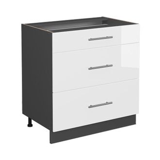 Vicco K&uuml;chenunterschrank Fame-Line, Wei&szlig; Hochglanz, 80 cm mit 3 Schubladen, ohne Arbeitsplatte Vicco