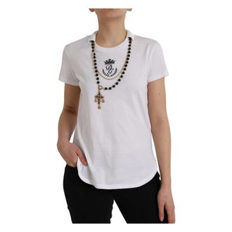 Dolce & Gabbana Wei&szlig;es Baumwollketten-T-Shirt - - Tops - Damen - Wei&szlig; - XS
