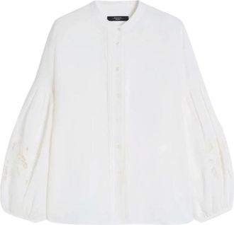 Max Mara Femme, Blouses et Chemises, Blanc, Taille: 38 FR Mandarin Collar Linen Shirt