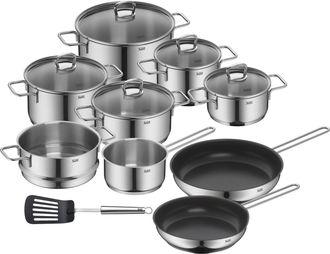 Silit Alicante Topfset Induktion 10-teilig, Kochtopf Set mit Glasdeckel, Edelstahl poliert, Induktions Töpfe Set unbeschichtet