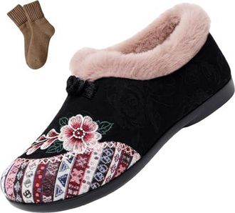 Generic Bottines dhiver chaudes &agrave; motif floral pour femme, doubl&eacute;es de fourrure, chaudes en peluche, semelle souple antid&eacute;rapante, chaussures de tous les jour