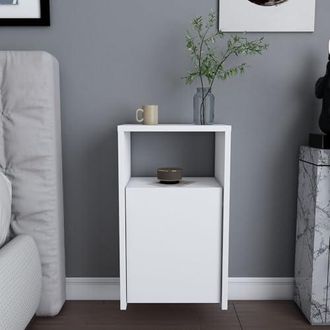Hanah Home Scandinavian White Nightstand, 36 x 25.3 x 61.4 cm | 100% Melamine Coated Particle Board, 18 mm Thick | Elegant Design for Modern Hotel & Home Decor