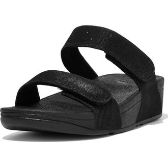 FitFlop Damen Lulu Adjustable Shimmerlux Slides Schiebe-Sandalen, Schwarz, 42 EU