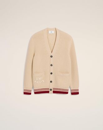 Ami Cardigan Beige A Côtes En Laine Blanc - XXL - Unisex
