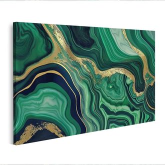 Islandburner Bild auf Leinwand Grünes und goldenes abstraktes Kunstwerk malerisches Muster Bilder Wandbilder Poster