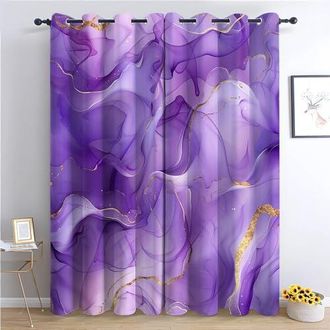Generic Violet Occultant Rideaux 220x215 cm, Texture De Luxe en Marbre Isolant Thermique, Anti Froid, Bloque la Lumi&egrave;re Rideaux, &agrave; Oeillets insonoris&eacute;s Rideau