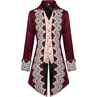 Generic Veste Steampunk Homme Grande Taille- Manteau M&eacute;Di&eacute;Val Brod&eacute;-Blouson Gothique Homme Smoking Victorien Renaissance Halloween Costume De Sc&egrave;Ne Cosplay R&eacute;