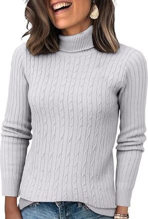 Generic Pull Femme Hiver Chaud col Montant D&eacute;contract&eacute; Manche Longue Couleur Unie Jumper Pull Femme Chic et El&eacute;gant Mode Ample Sweatshirts Blanc