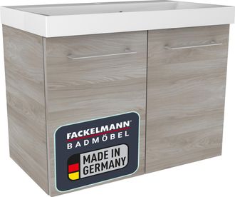 Fackelmann Lima Badmöbel Set 2 Teile/Gussmarmor Waschbecken/Waschbeckenunterschrank mit 2 Türen/hochwertiger Badschrank mit Soft-Close/Korpus: Braun hell/Front: 