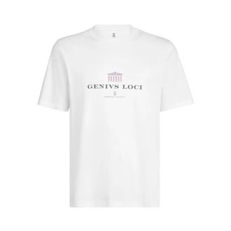 Brunello Cucinelli Homme, Tops, Blanc, Taille: L T-shirt à col rond avec imprimé graphique