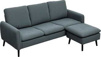 HOMCOM Ecksofa Sofa mit Fu&szlig;hocker, 3 Wurfkissen, Eckcouch L-Form Couch f&uuml;r Wohnzimmer, Schlafzimmer 196 x 140 x 88 cm Grau
