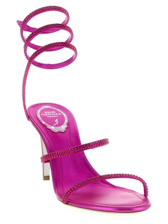 Rene Caovilla Womens Cleo Sandal Pink Viscose Silk Heels