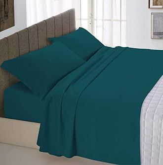 Italian Bed Linen Bettwäsche Max 160 x 190 cm Verde Petrolio