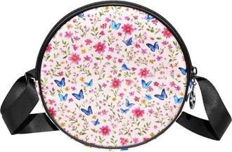 Generic Sac &agrave; bandouli&egrave;re rond pour femme, petit sac &agrave; bandouli&egrave;re &agrave; motif floral avec fermeture &eacute;clair, bretelles r&eacute;glables, sac &agrave; main rond d&eacute;contract&eacute; pour