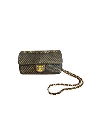Chanel black lambskin leather chevron quilted small flap bag
