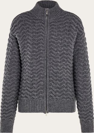 Ferragamo Herren Strickjacke mit Rei&szlig;verschluss aus reiner Wolle Grau