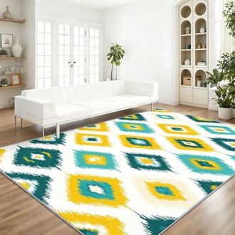 Generic Tapis &agrave; Motif Blocs Losanges Abstraits Grand Antid&eacute;rapant &agrave; Poils Courts Doux Chambre Poil Ras de Sol Jaune Vert, 140 x 200 cm