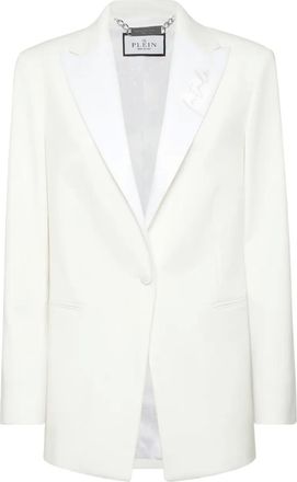 Philipp Plein blazer à revers satinés - Blanc