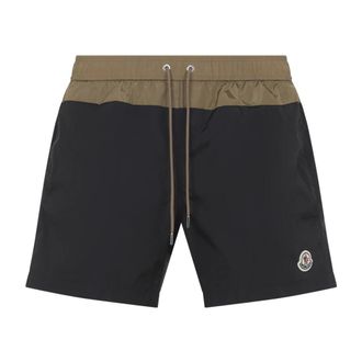 Moncler Homme, Maillots de bain, Noir, Taille: XL Logo Patch Swim Shorts