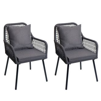 Mendler 2er-Set Gartenstuhl HWC-O12, Outdoor Sitz-/R&uuml;ckenpolster Aluminium Seilgeflecht Rope - anthrazit, Bezug dunkelgrau