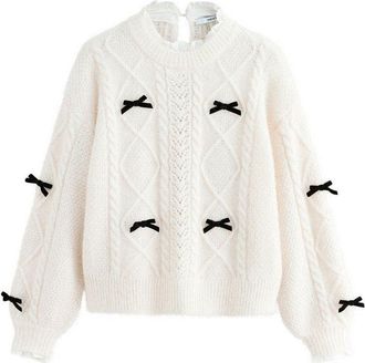 Next Strickpullover Zopfstrickpullover mit Kragenlage und Schleife (1-tlg)