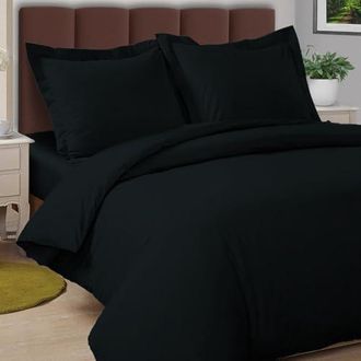 Pizuna Coton Ensemble de Housses de Couette 220x240 cm 2 Personnes Noire, 100% Coton Longue dur&eacute;e en Percale Housse de Couette avec Fermeture &agrave; Boutons cach&eacute;