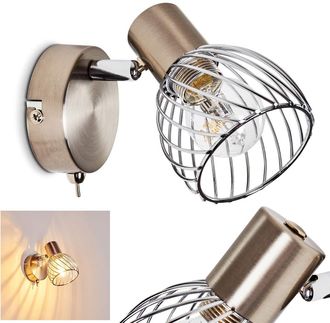 HOFSTEIN Wandlampe Parado, Wandleuchte aus Metall in Nickel-matt/Chrom, 1-flammig, verstellbarer Strahler, Leuchte in Gitter-Optik mit Lichteffekt u. An-/Aussc