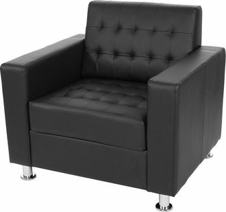 Hhg neuwertig] Sessel Pori, Clubsessel Loungesessel, Kunstleder, Metall-F&uuml;&szlig;e schwarz