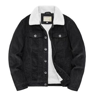 Generic Veste dhiver chaude &agrave; col en velours c&ocirc;tel&eacute; et boutons - Veste courte doubl&eacute;e en polaire &eacute;paisse pour homme - Manteaux de camionneur en denim grande t
